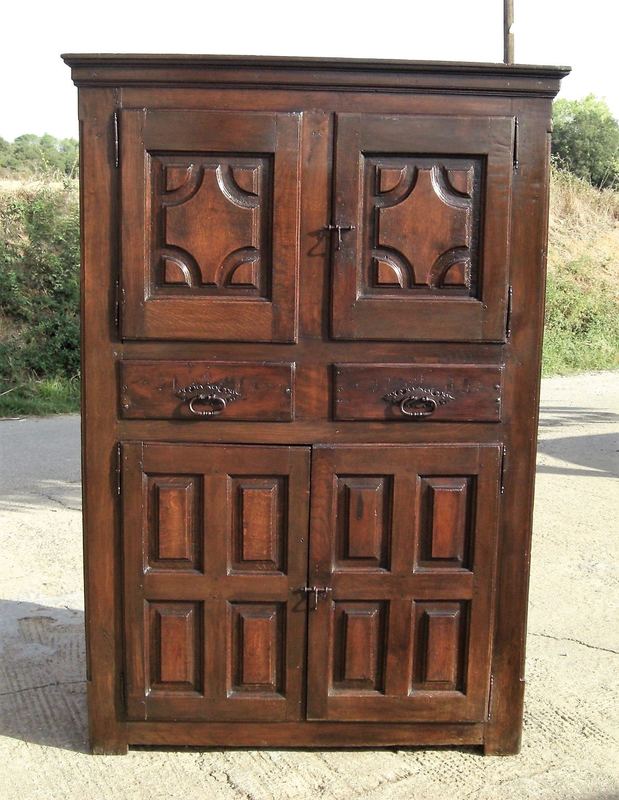 Antique four-door, two-drawer Basque cabinet, oak and chestnut ...