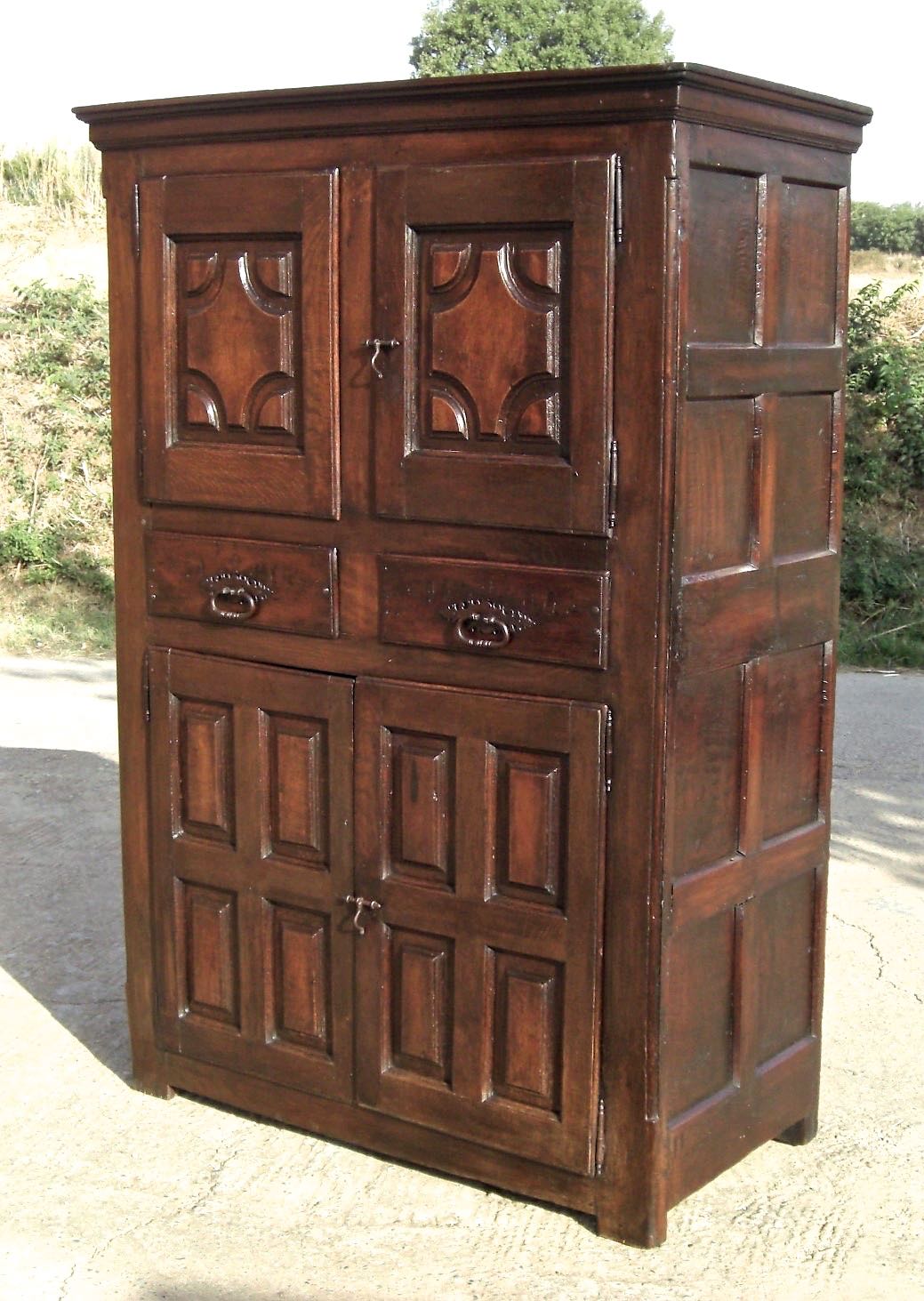 Antique four-door, two-drawer Basque cabinet, oak and chestnut ...