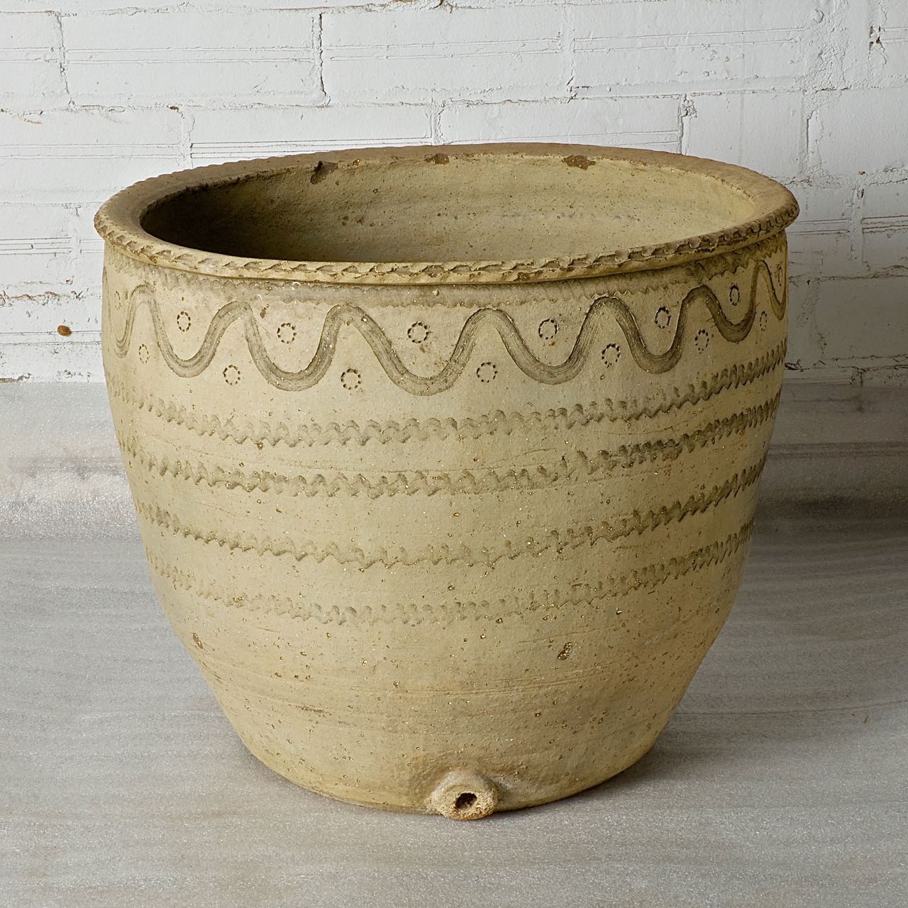 Antique incised and ribbed wide mouth terracotta oil / wine vat ...